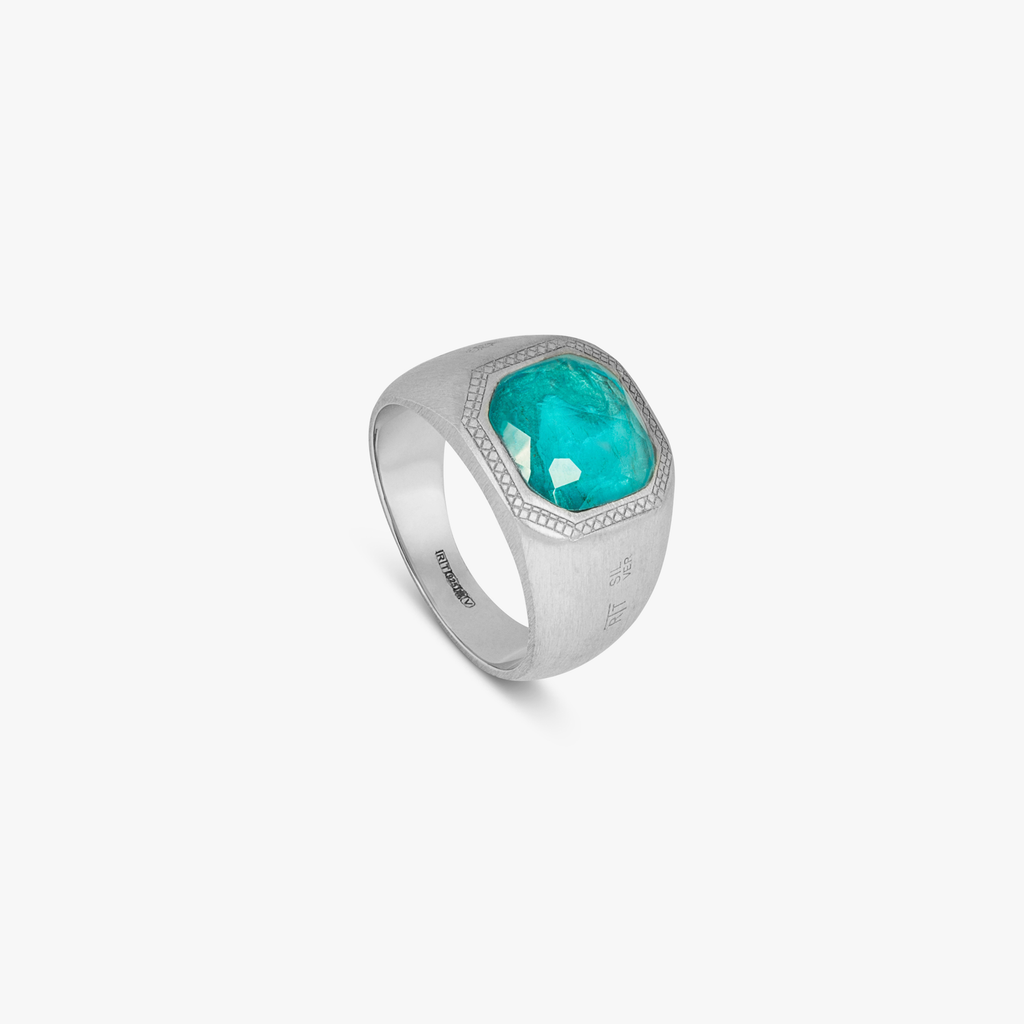 Semi-Precious Silver Signet Ring - Apatite – Tateossian London