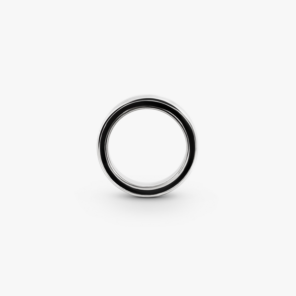 Mezzo Ring in Rhodium Sterling Silver with Black Carbon Fibre ...