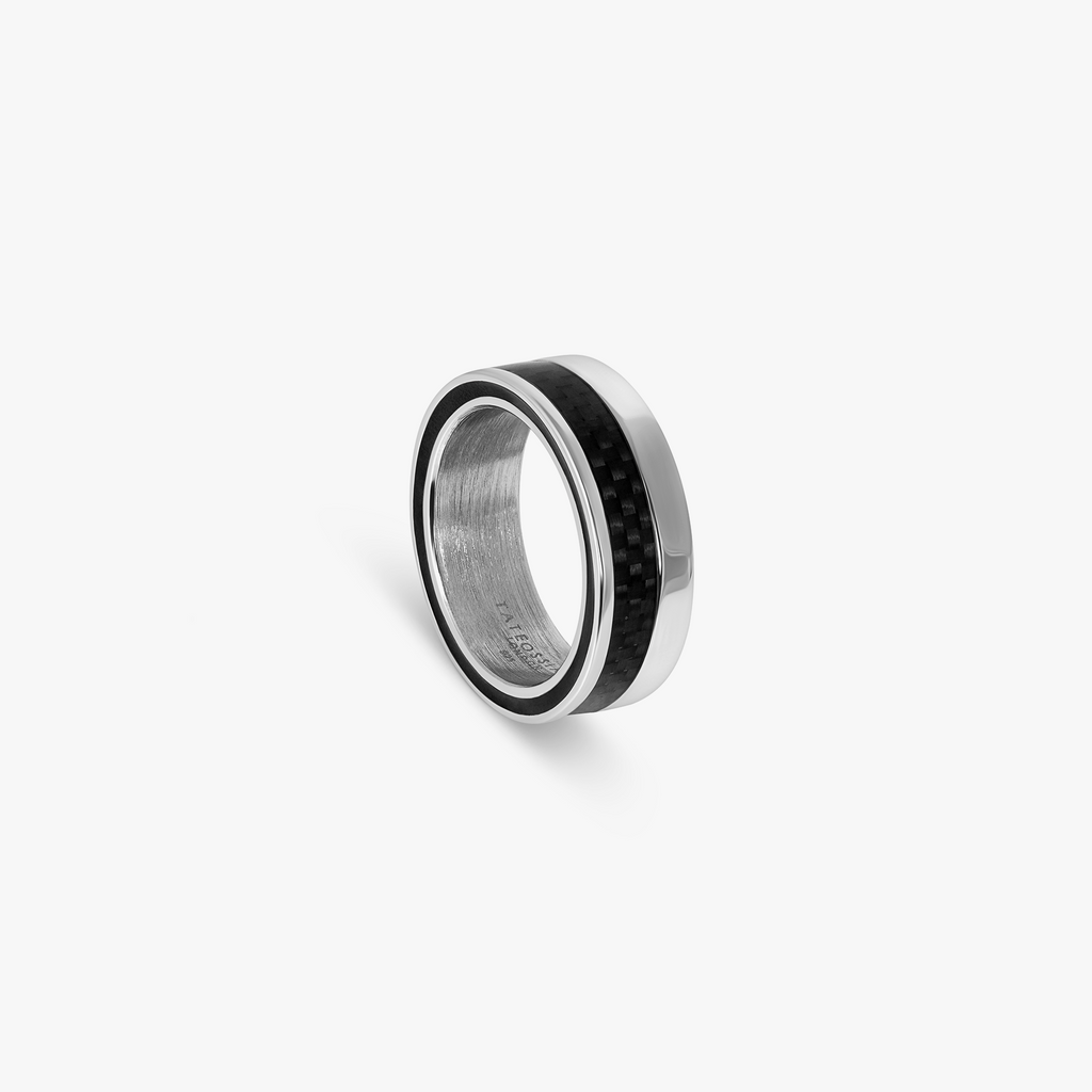 Mezzo Ring in Rhodium Sterling Silver with Black Carbon Fibre ...