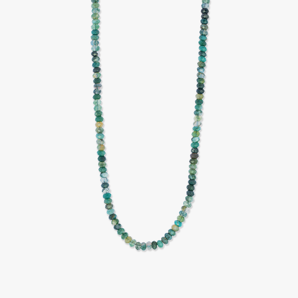 Nodo Beaded Necklace in Rhodium Silver with Green Moss Agate ...