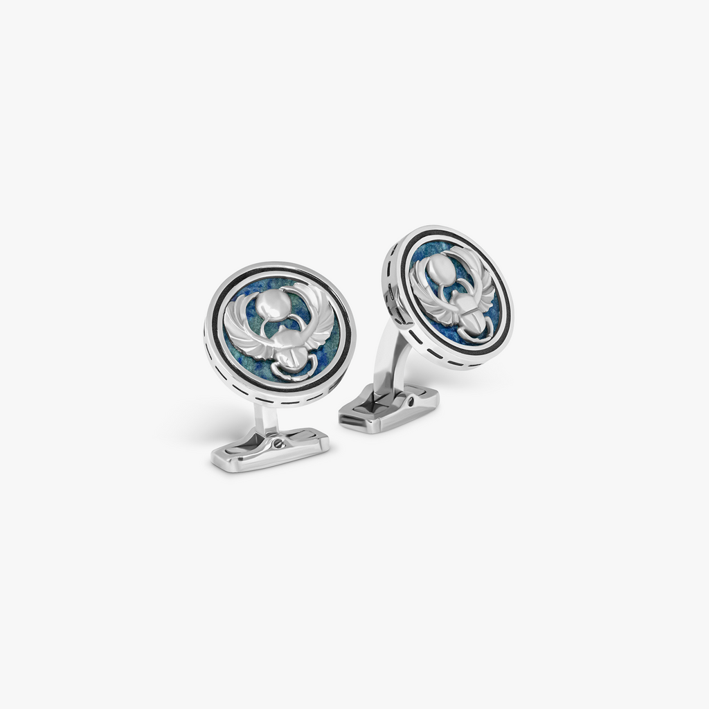 THOMPSON Blue Stainless Steel Egyptian Icon Cufflinks – Tateossian London