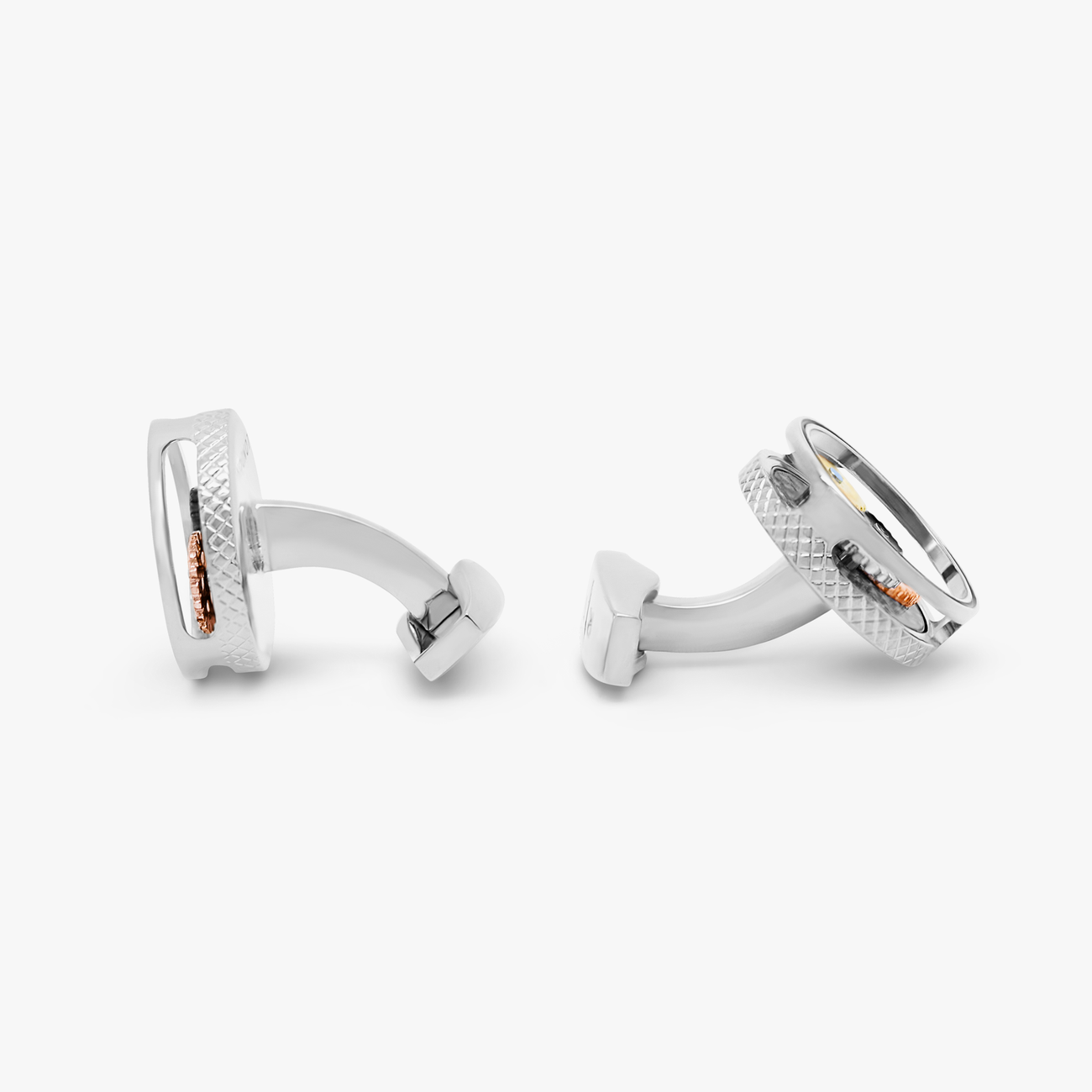 Round Gear Carbon Fibre Cufflinks in Rhodium – Tateossian USA