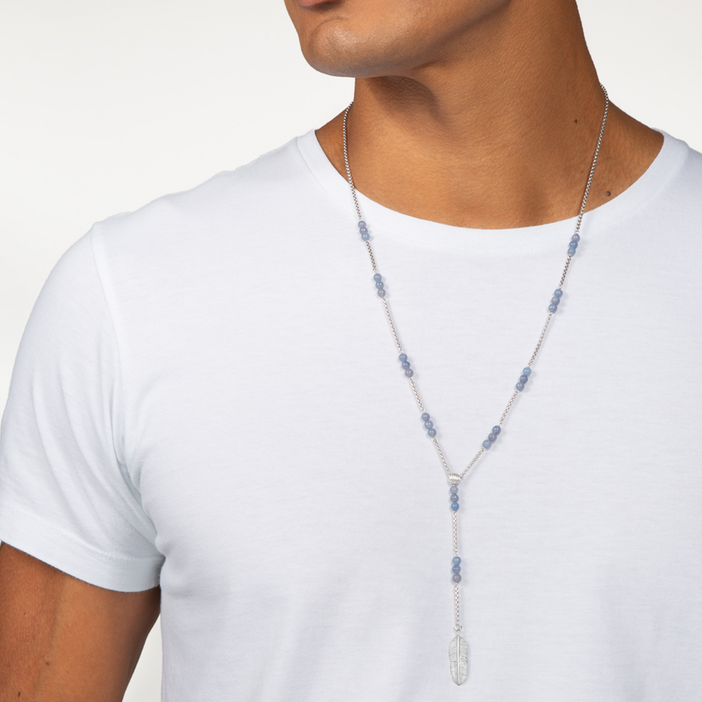 Capri Plume Necklace With Blue Aventurine & Rhodium Plated Silver ...